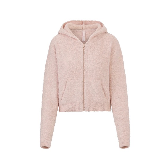 SKIMS | Jackets & Coats | Skims Light Pink Fill Zip Hooded Fuzzy Hoodie ...